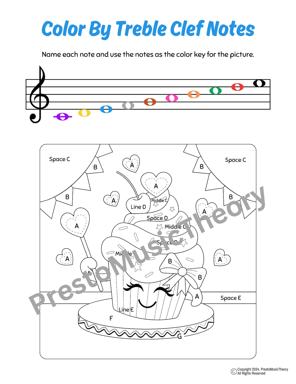 Color by Note Treble Clef and Bass Clef, Music Theory Fun, Piano Lesson ...