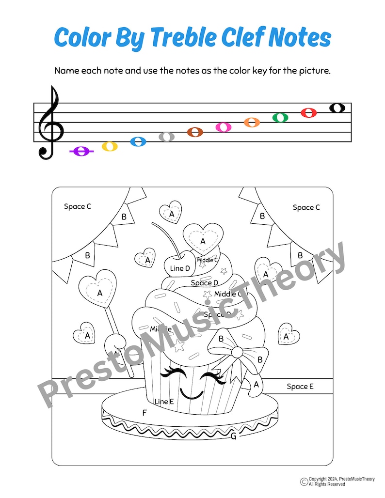 Color by Note Treble Clef and Bass Clef, Music Theory Fun, Piano Lesson ...