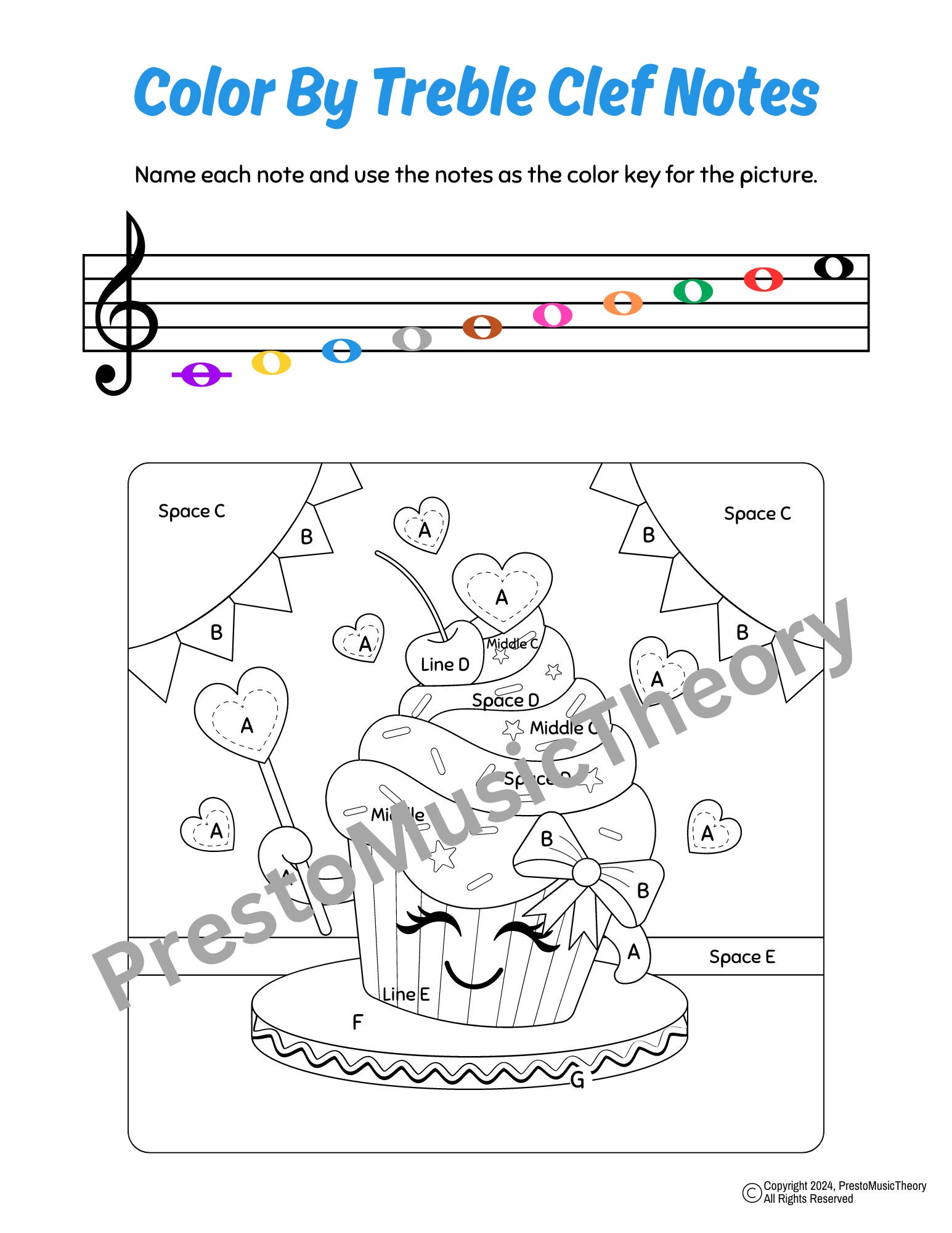 Color by Note Treble Clef and Bass Clef, Music Theory Fun, Piano Lesson ...