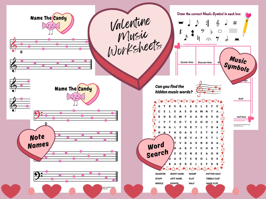 Valentine Music Worksheets, Valentine's Day Music Theory, Valentine ...