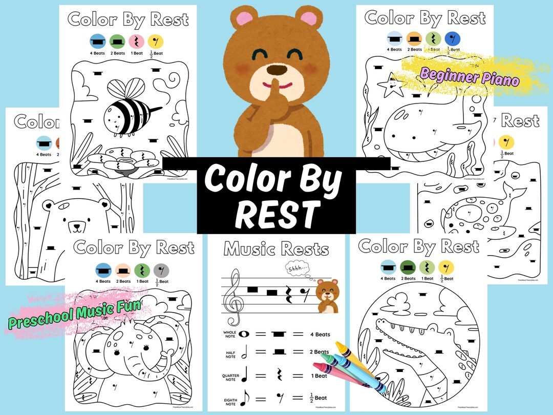 Color by Rest, Music Rest Worksheets, Music Rest Coloring Pages ...