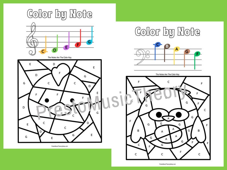 Color by Note, Beginner Note Names, Beginner Music Worksheets ...