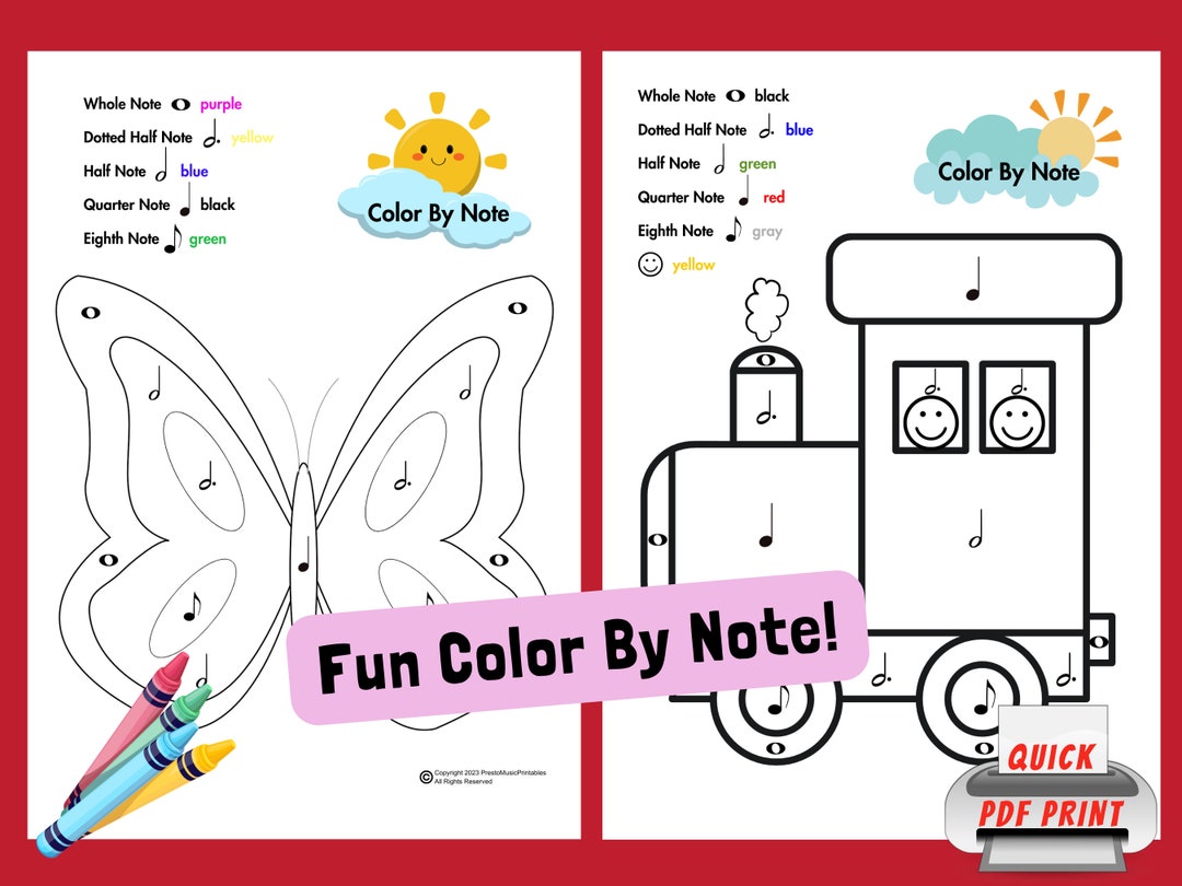 Color by Note, Fun Intro to Time Values Color Coded Instructions, Music ...