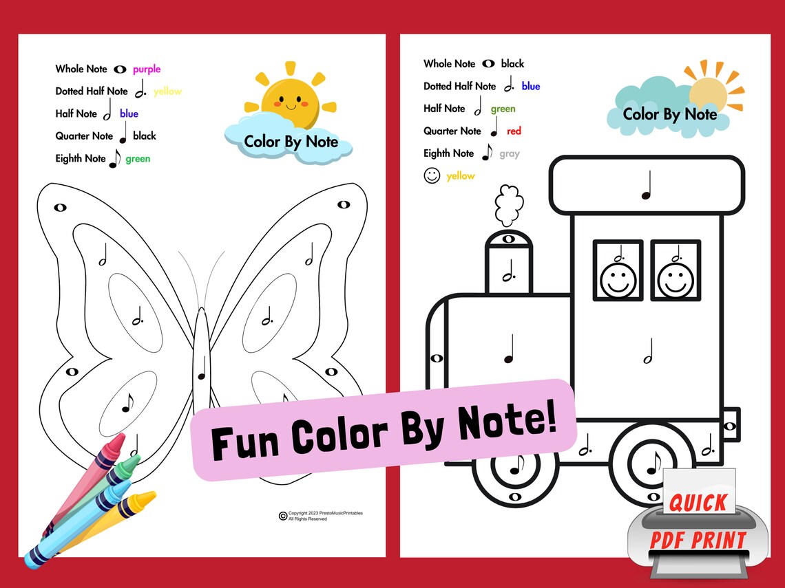 Color by Note, Intro to Time Values! Music Coloring Pages, Beginner ...
