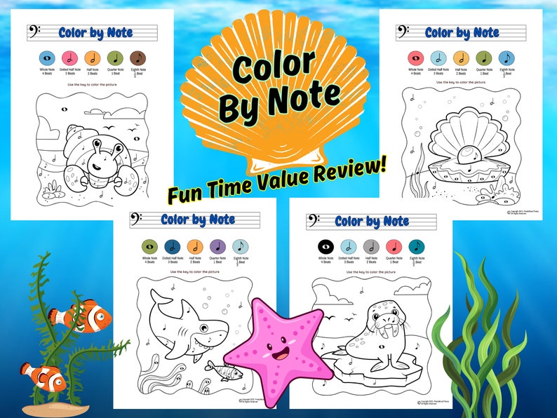 Music Color by Note, Color by Time Values, Fun Review of Time Values ...
