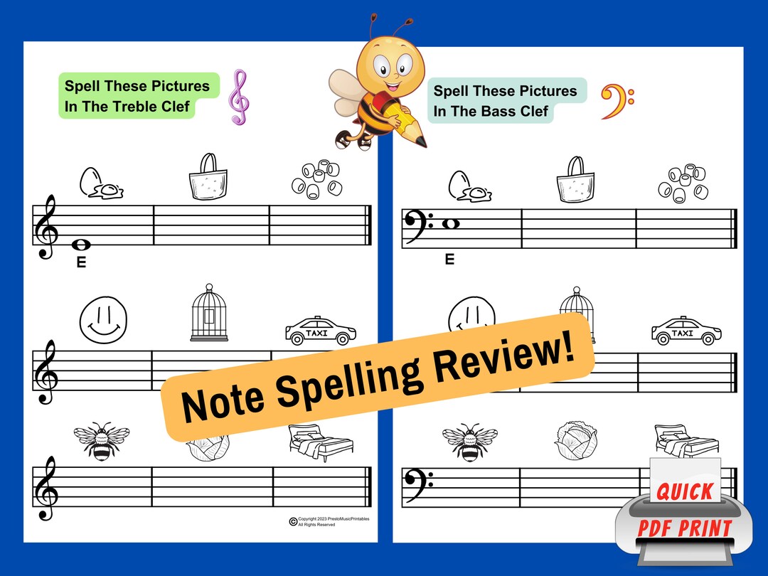 Reading Music Notes, Spell the Pictures, Treble Clef and Bass Clef Note ...
