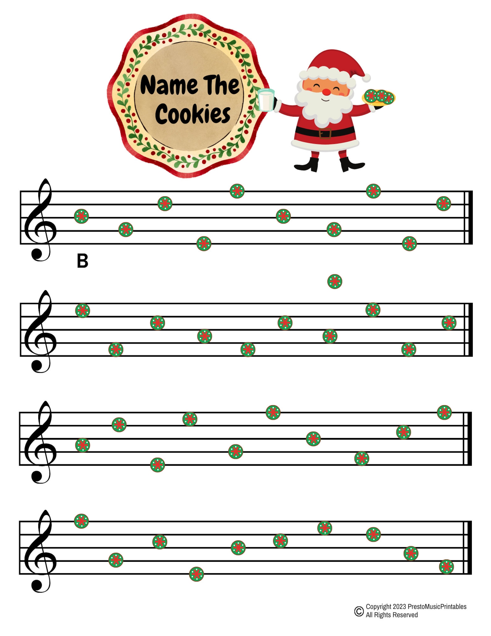 Christmas Music Worksheets, Treble and Bass Clef Note Names, Color by ...