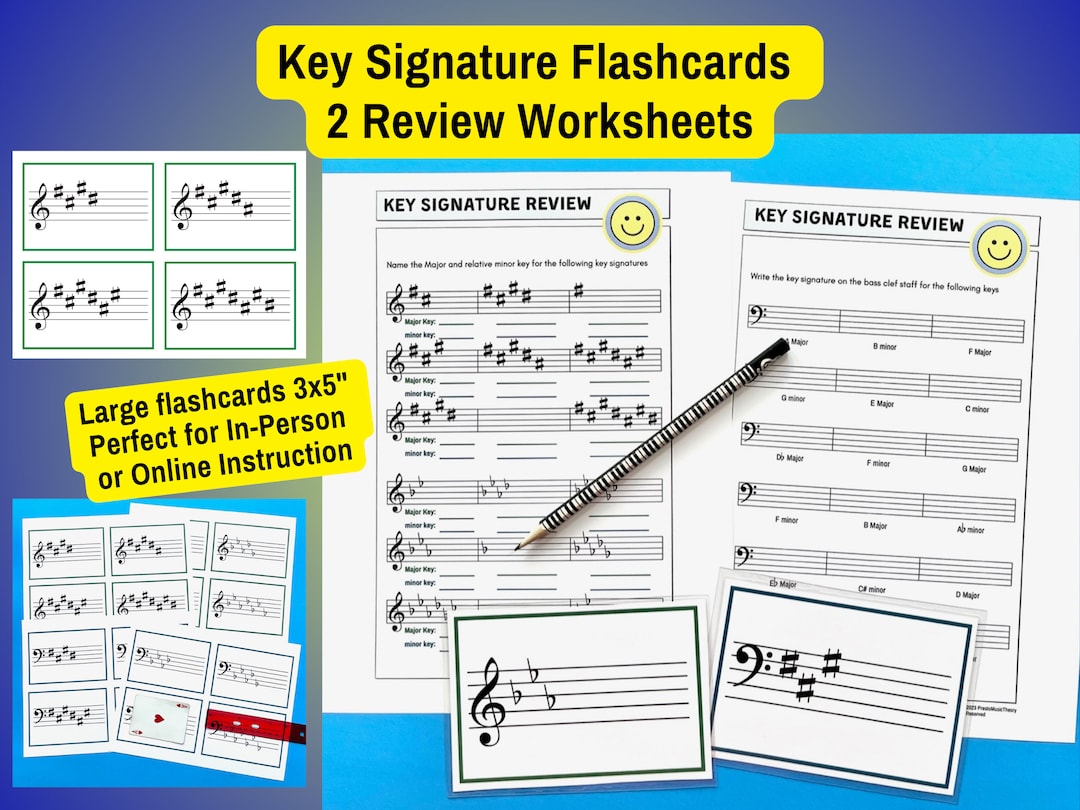Key Signature Flashcards and Key Signature Worksheets, Major and Minor ...