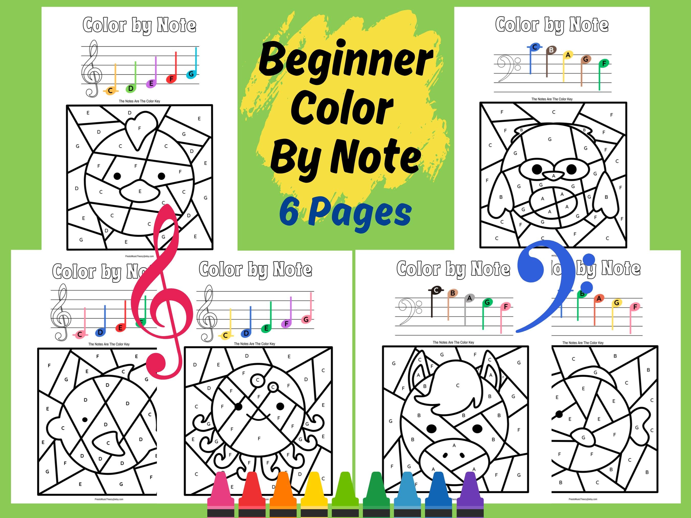 Color by Note, Beginner Note Names, Beginner Music Worksheets ...