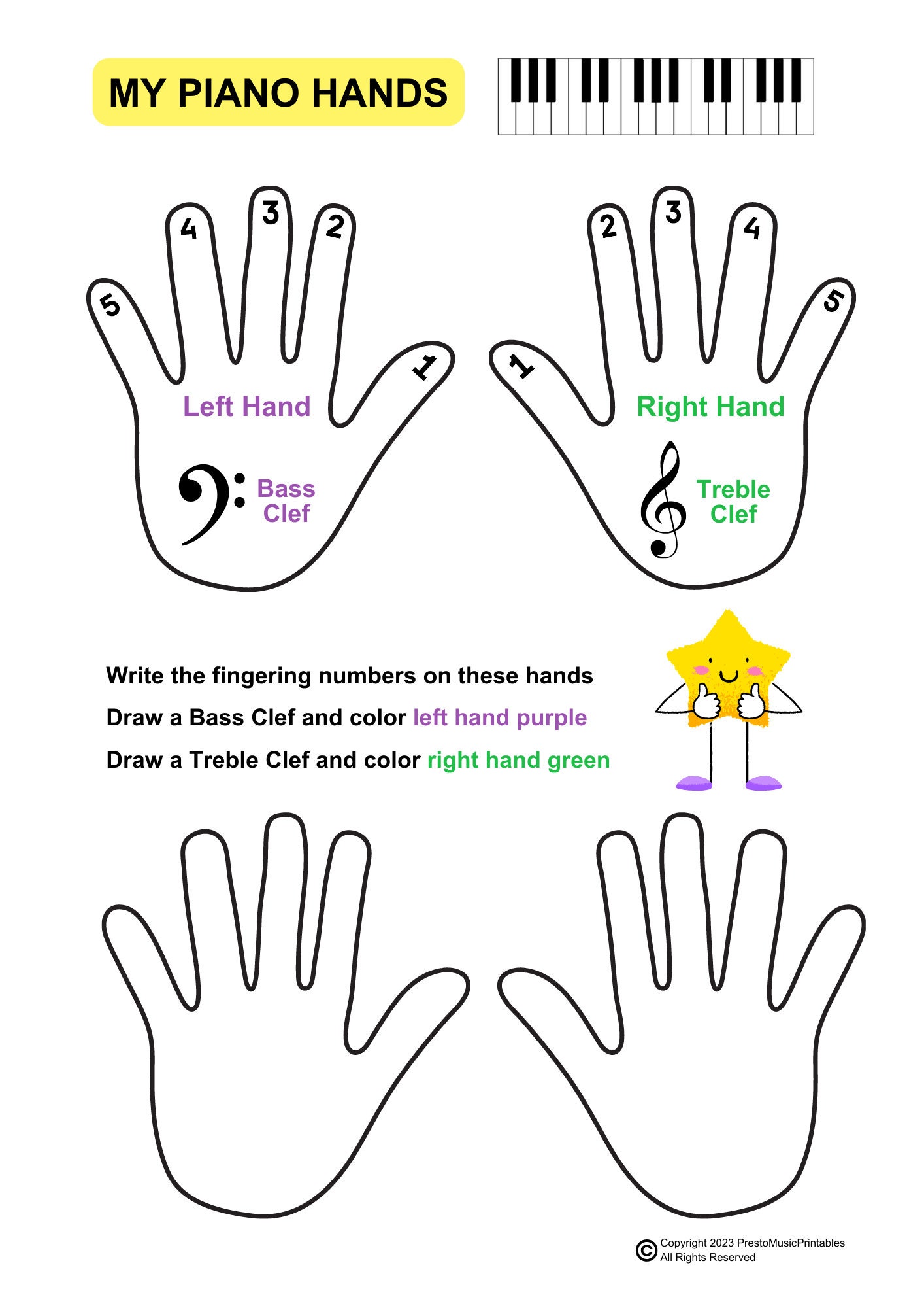 My Piano Hands Learning Treble Clef Hand Bass Clef Hand and - Etsy