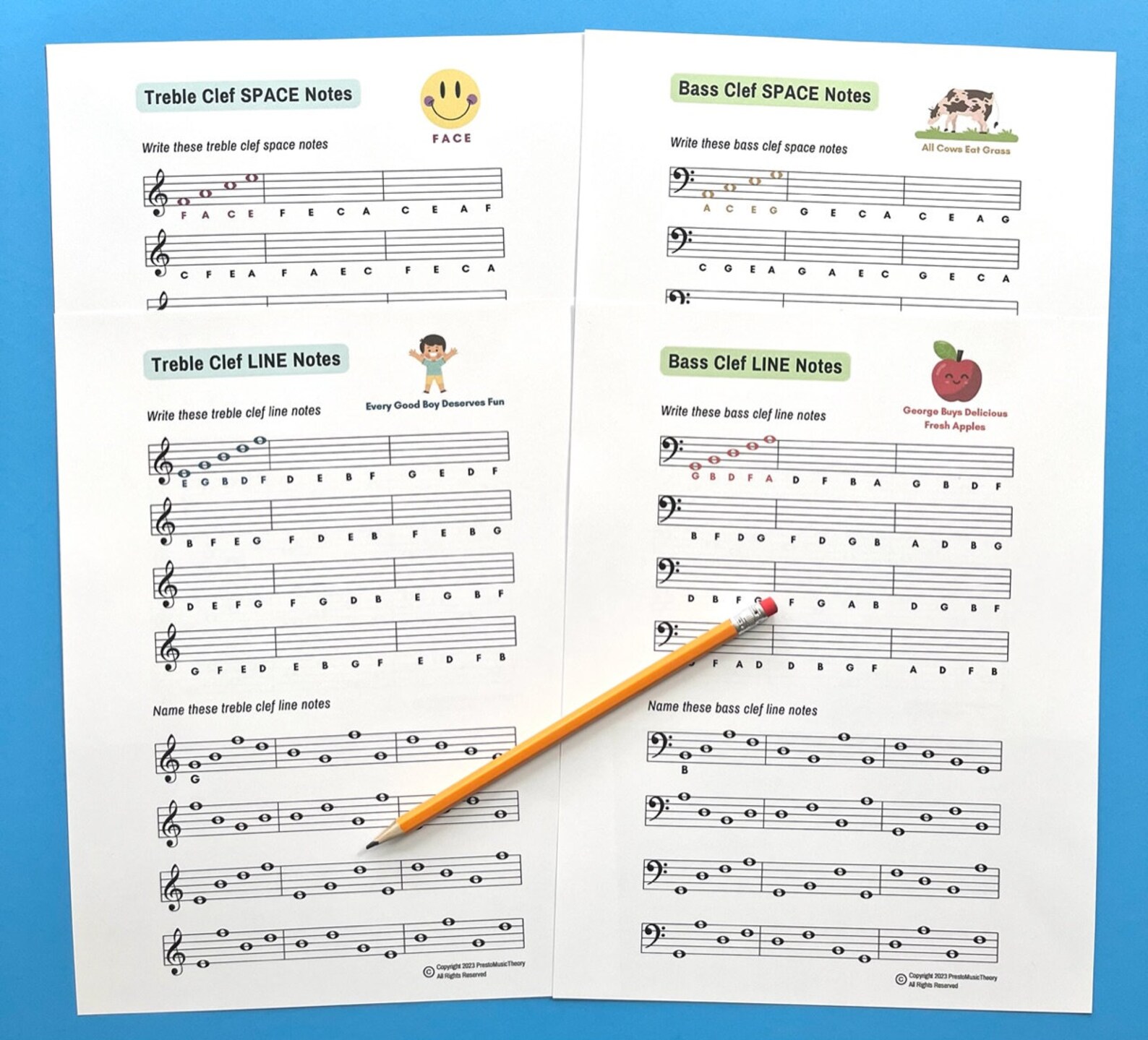 Music Note Names, Note Reading, Treble and Bass Clef Lines and Spaces ...