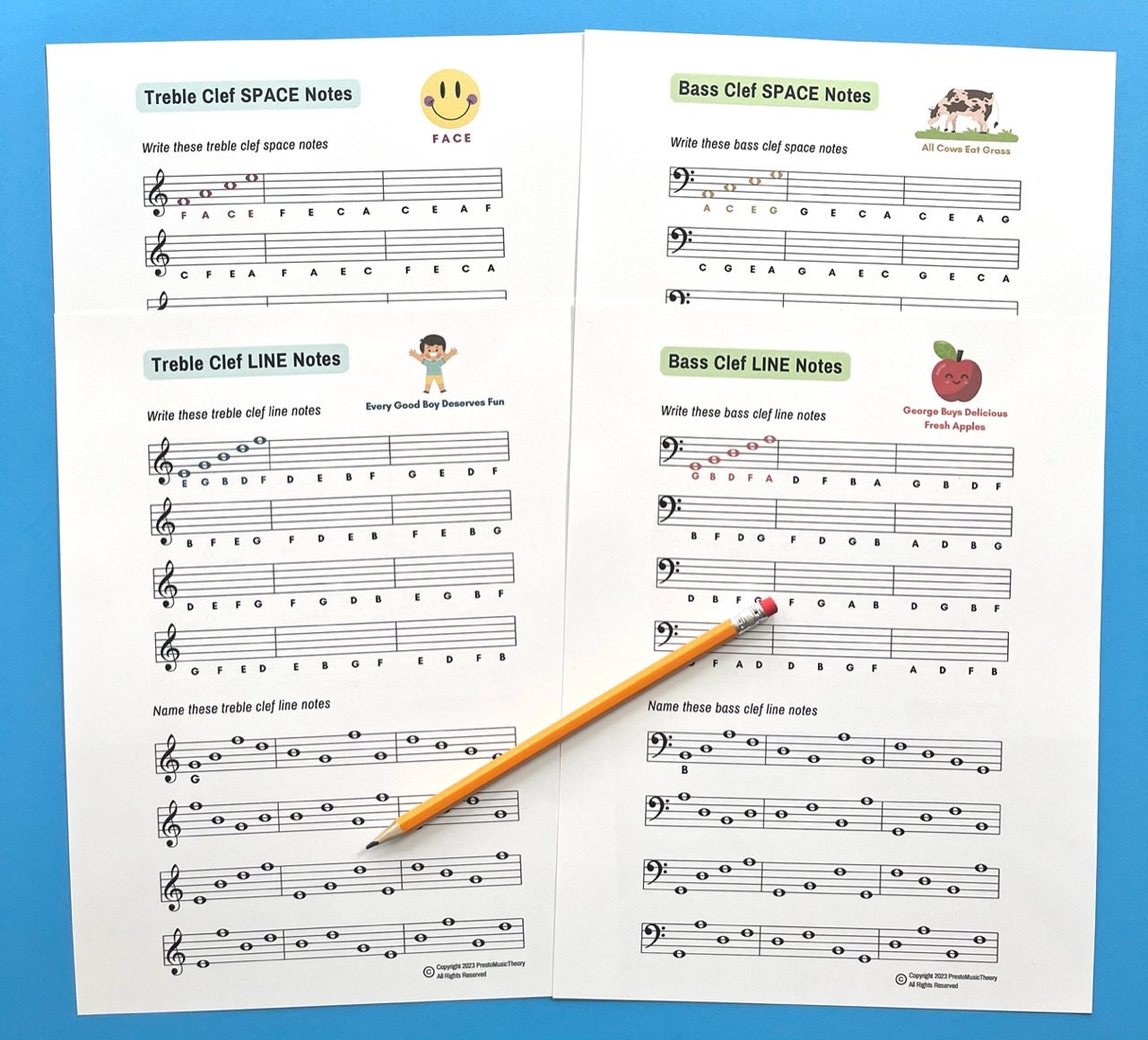 Music Note Names, Note Reading, Treble and Bass Clef Lines and Spaces ...