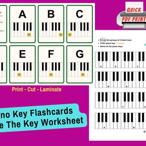 Piano Key Flashcards and Name the Piano Keys Worksheet Fun - Etsy
