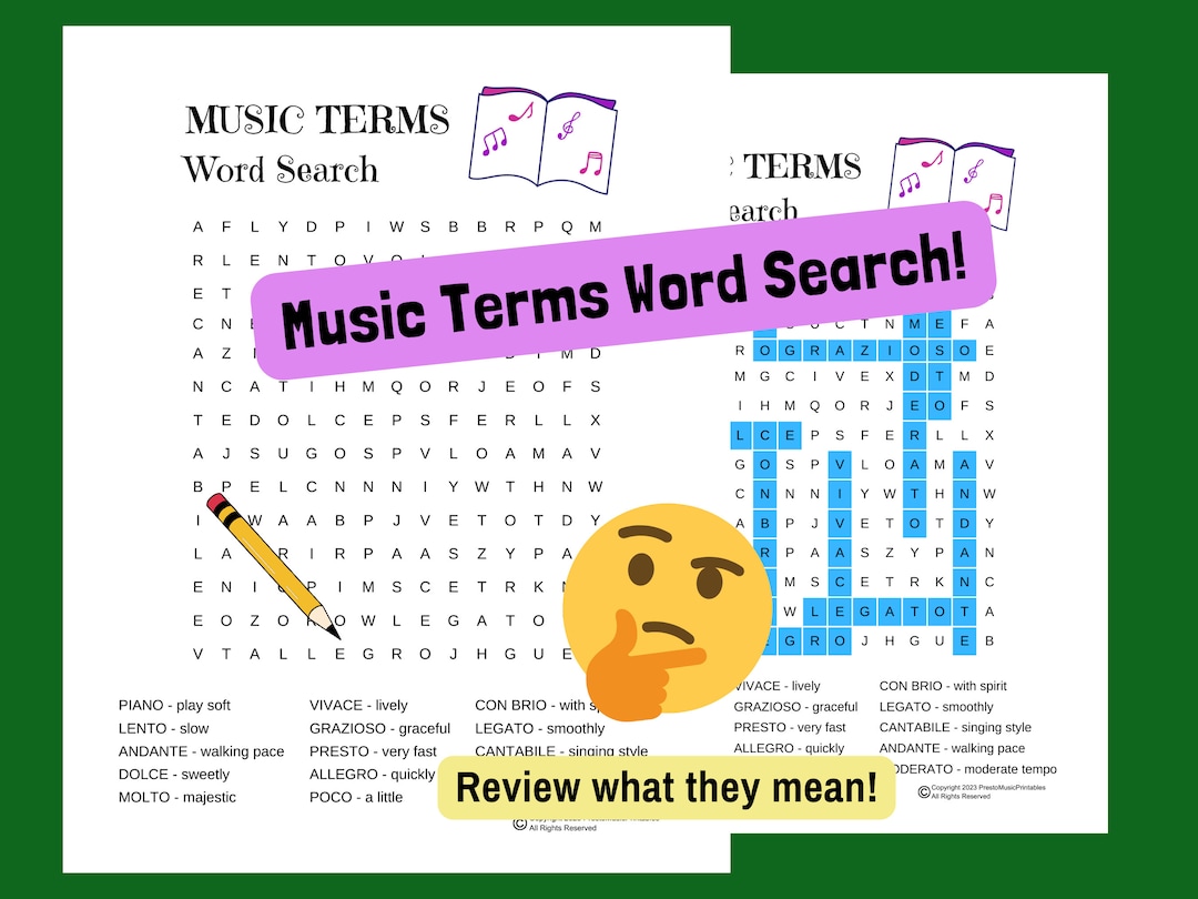 Music Word Search, Music Terms, Find Them and Review What They Mean ...