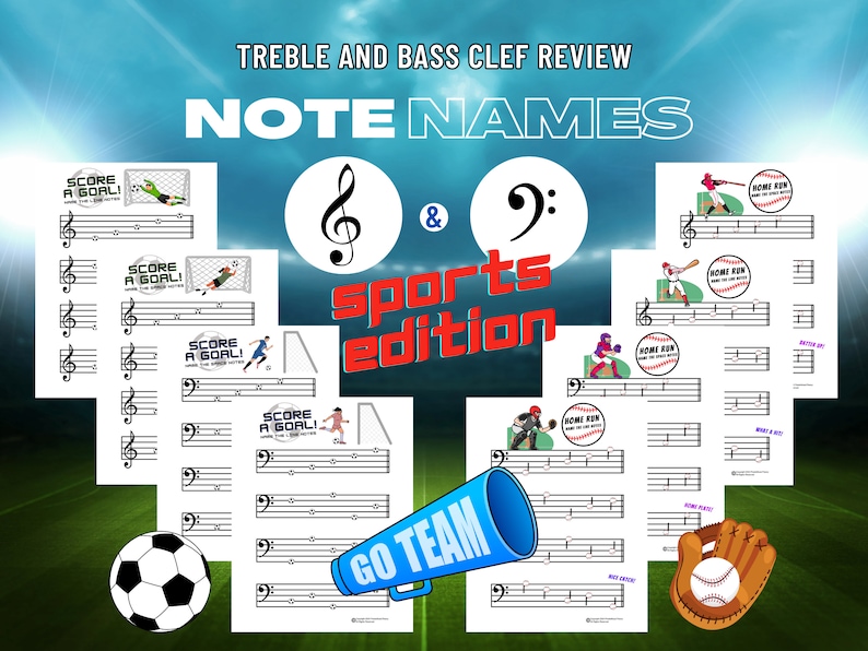Music Note Name Review Sports Edition! Note Reading, Naming Notes ...