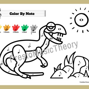 Music Color by Note, Dinosaur Color by Note, Color by Time Values, Kids ...