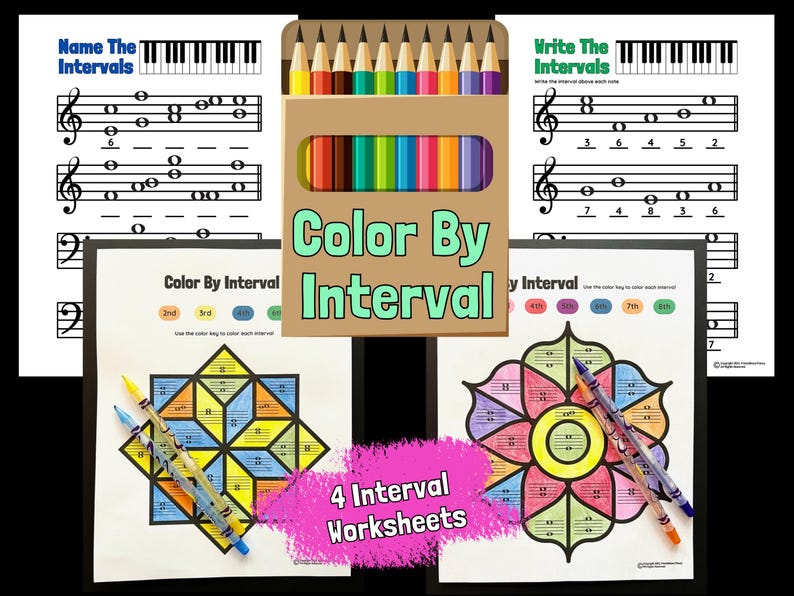 Intervals, Color by Interval, Interval Worksheets, Music Intervals ...