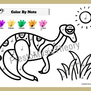 Music Color by Note, Dinosaur Color by Note, Color by Time Values, Kids ...