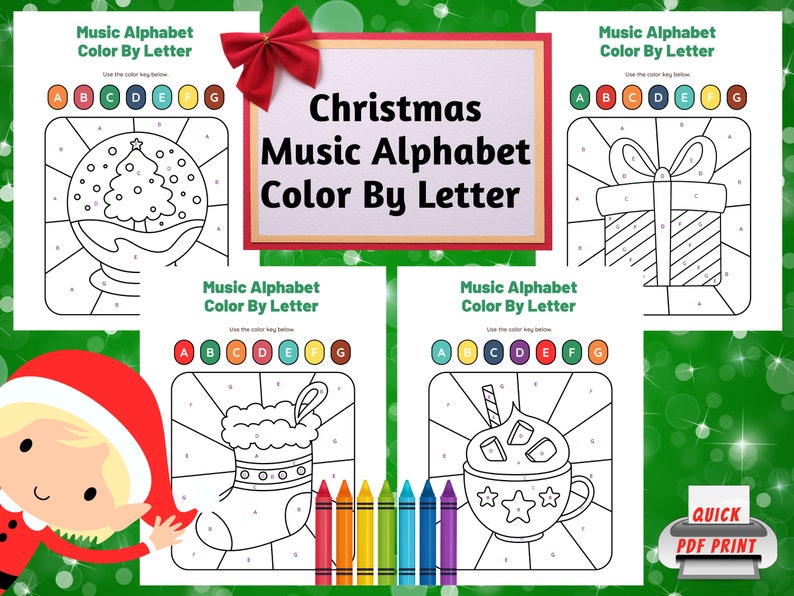 Christmas Music Alphabet Color by Letter, Perfect for Beginners! Piano ...