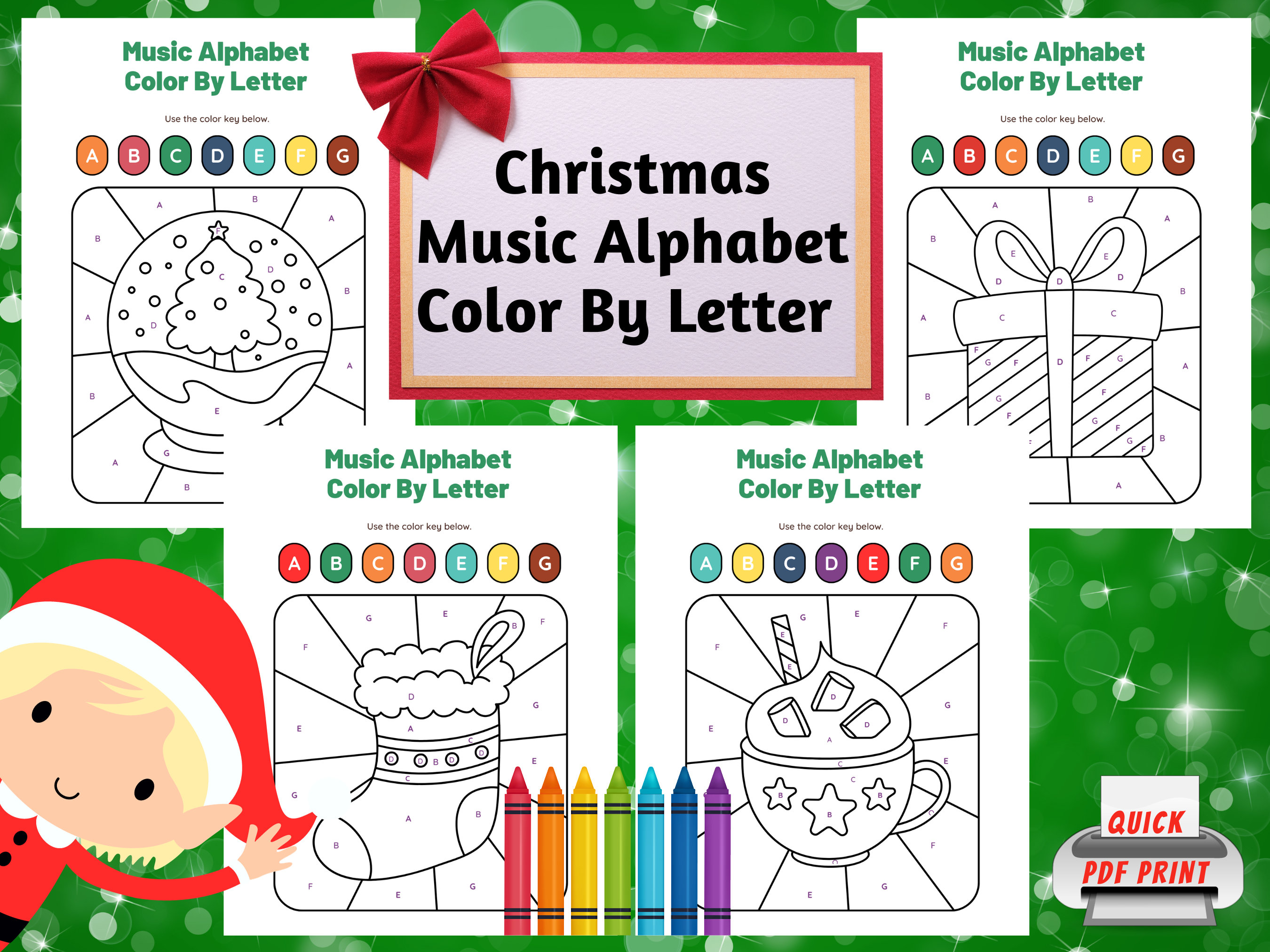 Christmas Music Alphabet Color by Letter, Christmas Music Worksheets ...