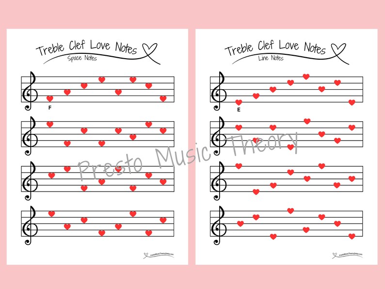 Valentine Music Note Name Worksheets, Valentine Note Names, Treble and ...