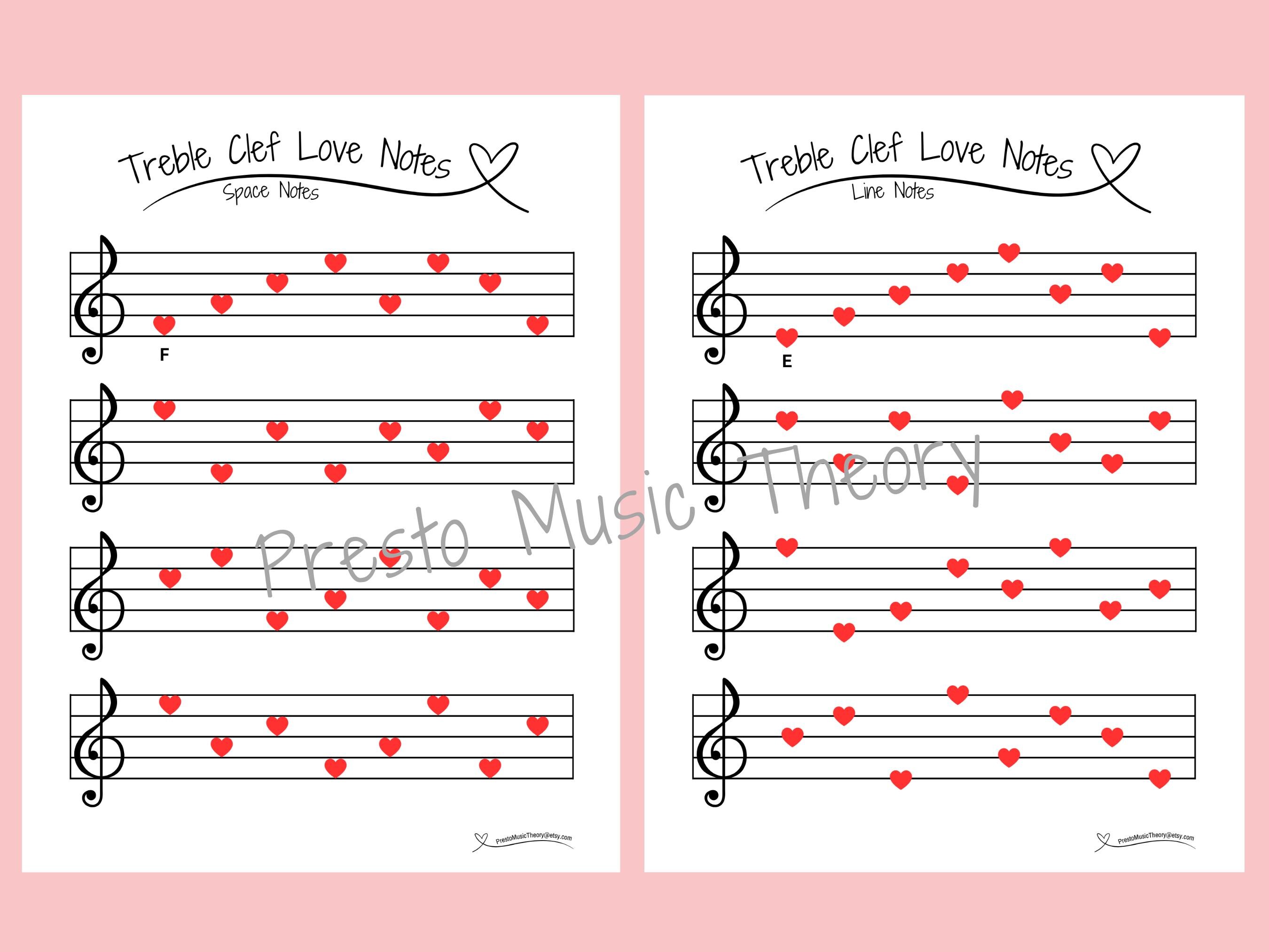 Valentine Music Note Name Worksheets, Valentine Note Names, Treble and ...