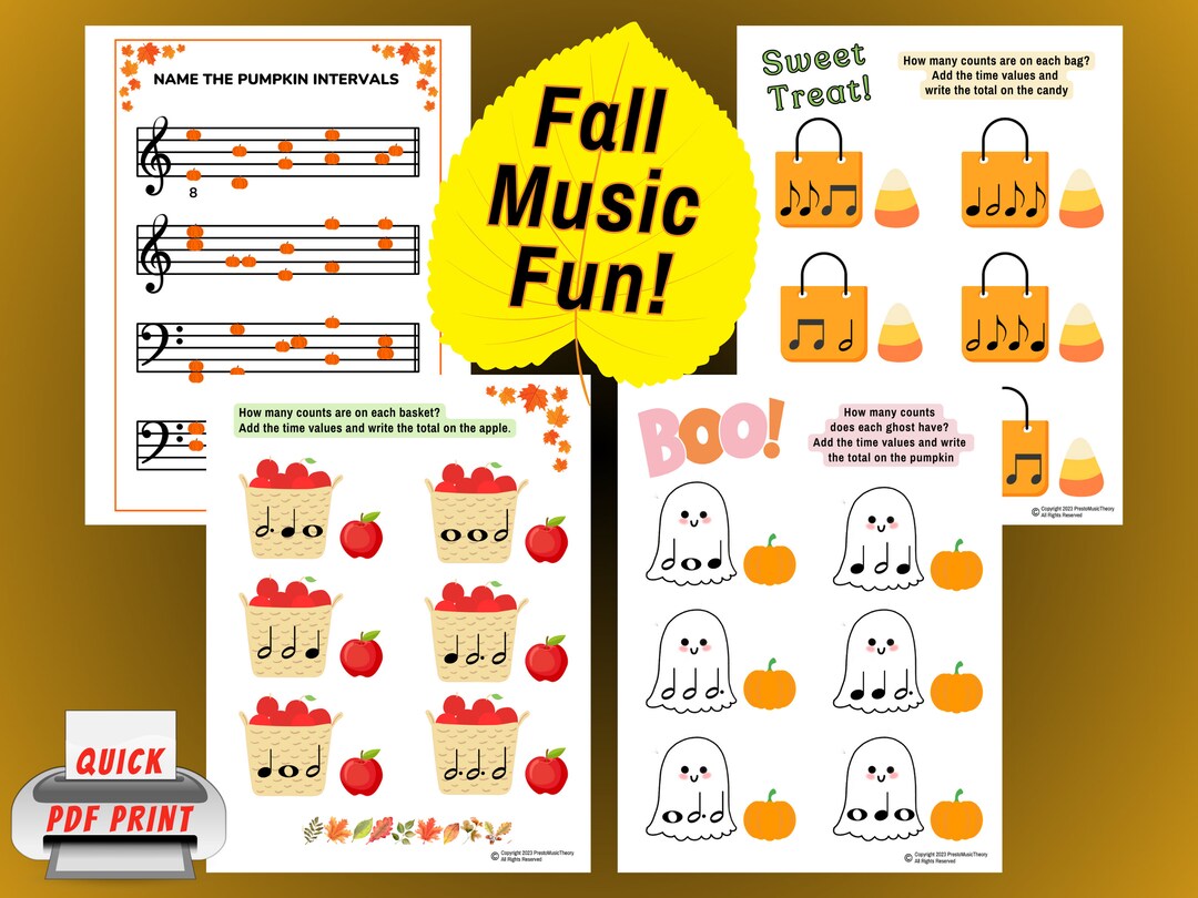 Fall Music Fun! Music Intervals and Time Values, Autumn Music Theory ...
