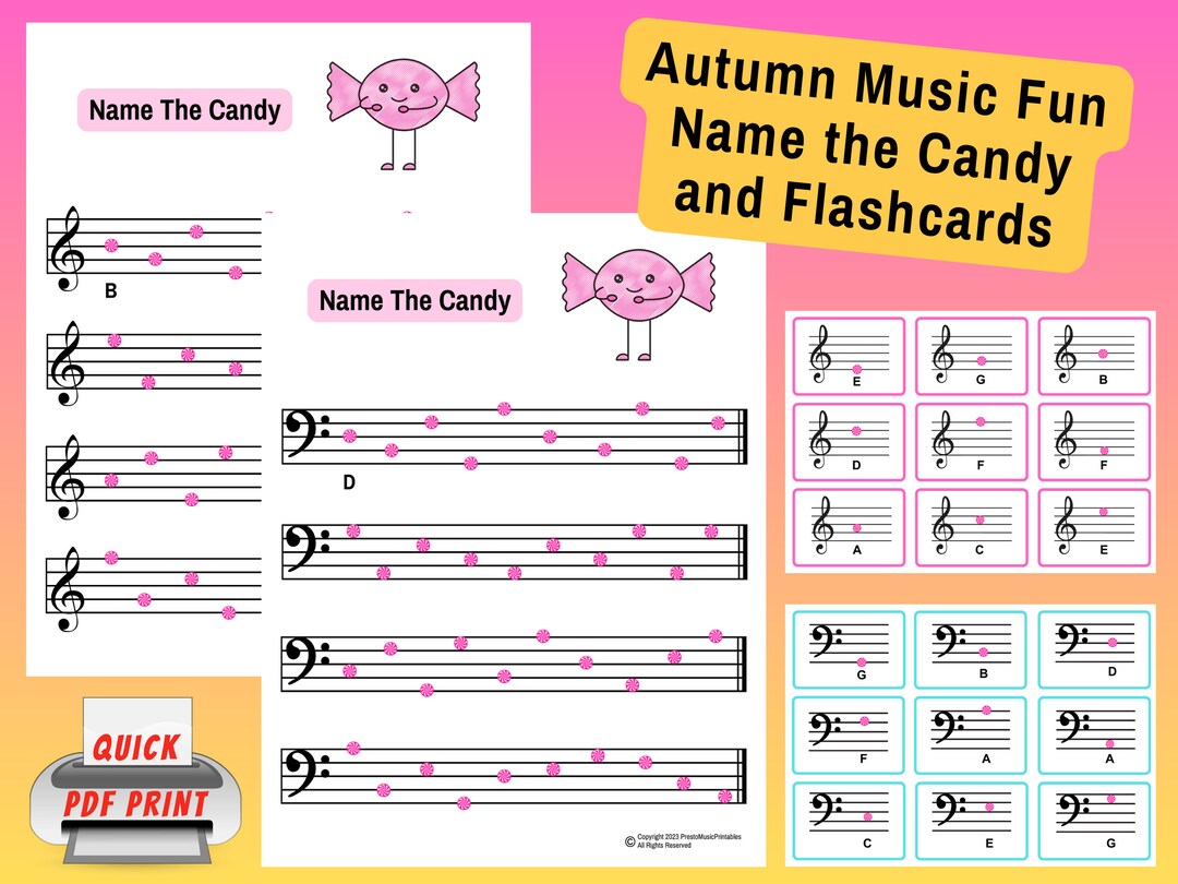 Name the Candy Treble and Bass Clef, Note Name Worksheets, Music Note ...