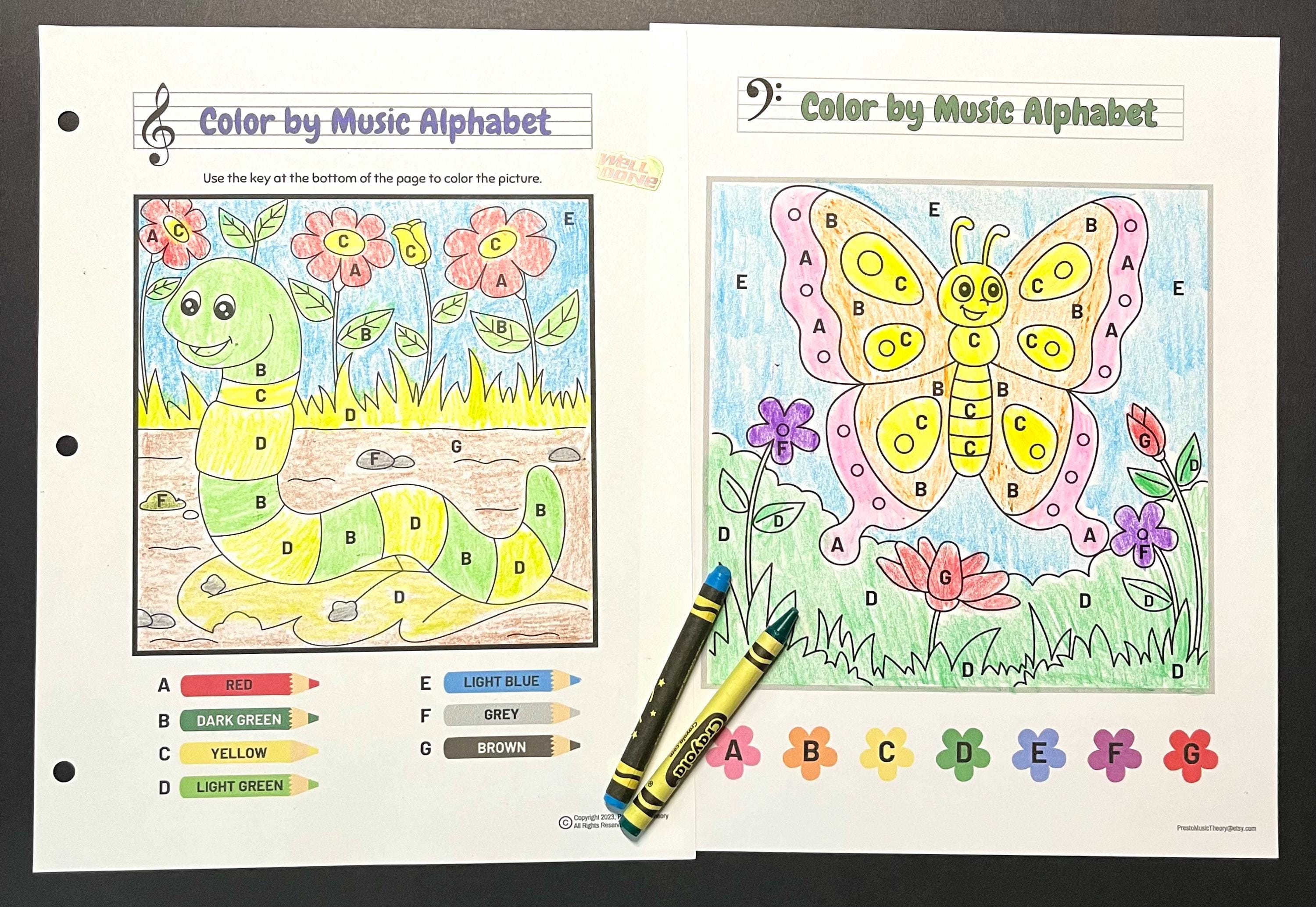 Color by Letter Music Alphabet, Preschool Music Worksheets, Beginner ...