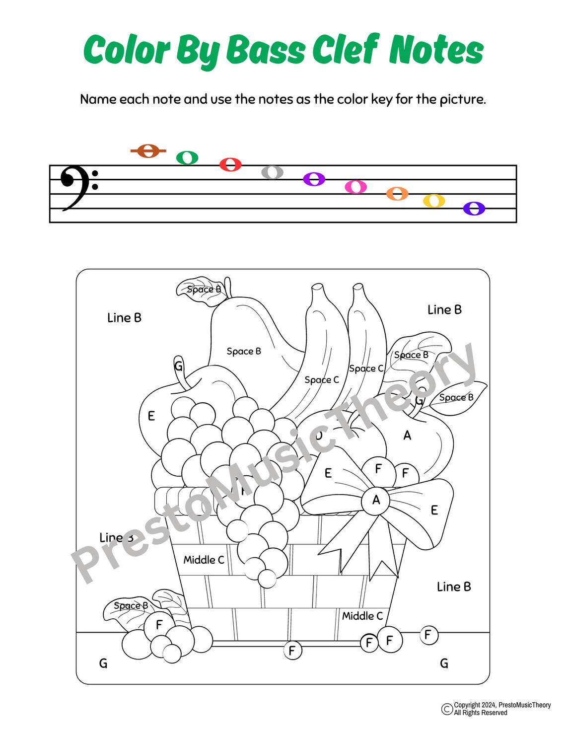 Color by Note Treble Clef and Bass Clef, Music Theory Fun, Piano Lesson ...