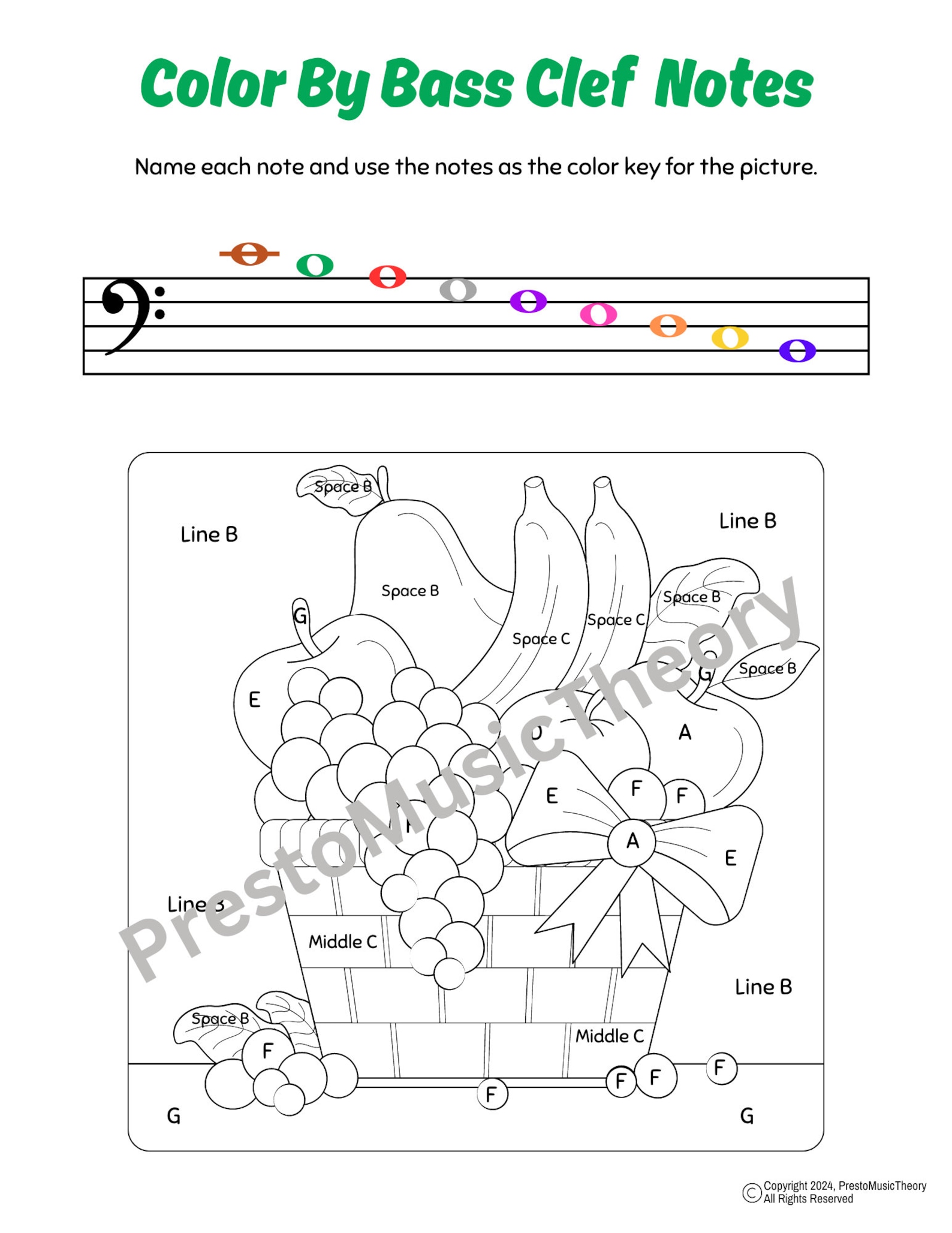 Color by Note Treble Clef and Bass Clef, Music Theory Fun, Piano Lesson ...