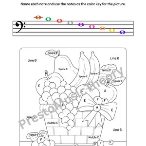 Color by Note Treble Clef and Bass Clef, Music Theory Fun, Piano Lesson ...