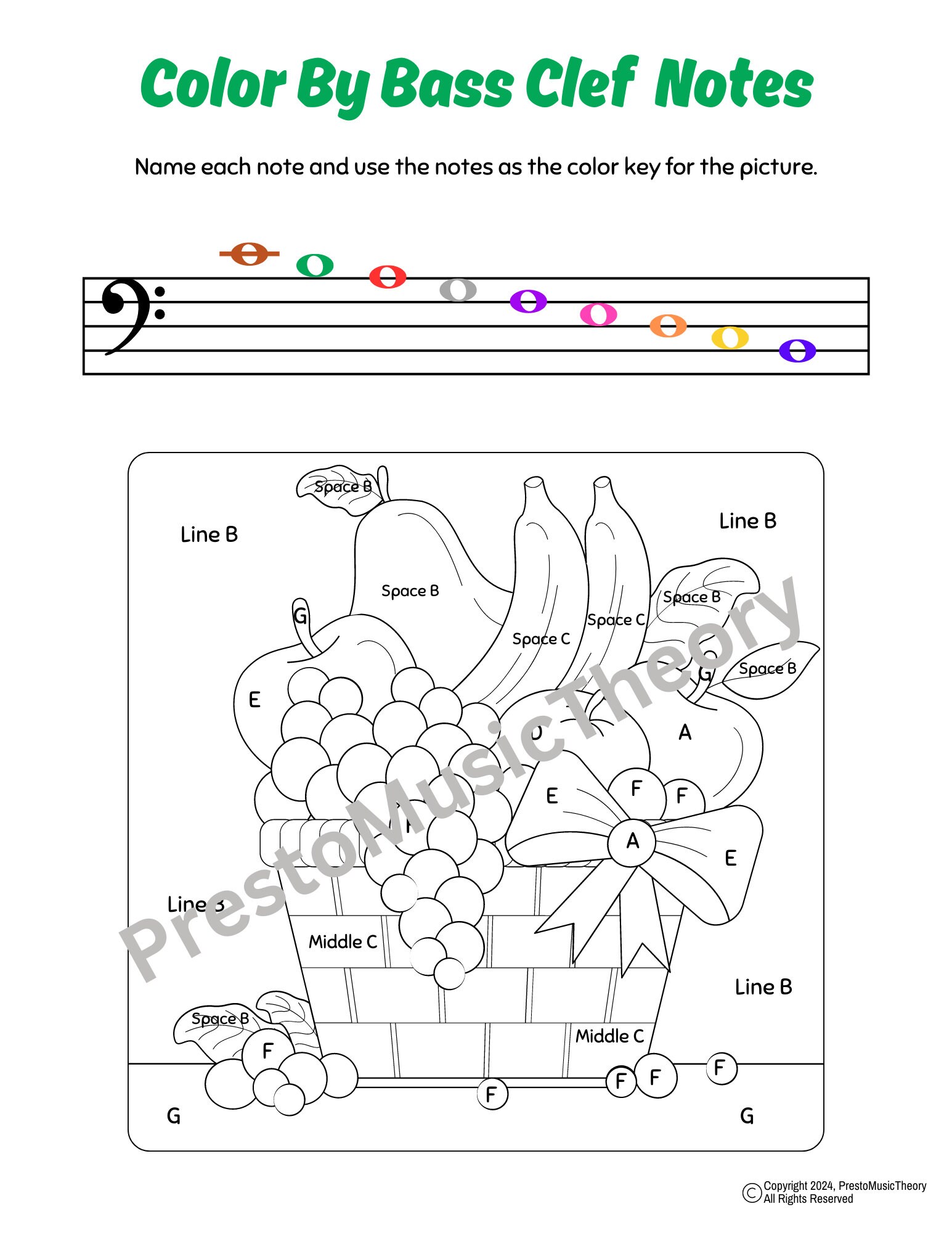 Color by Note Treble Clef and Bass Clef, Music Theory Fun, Piano Lesson ...