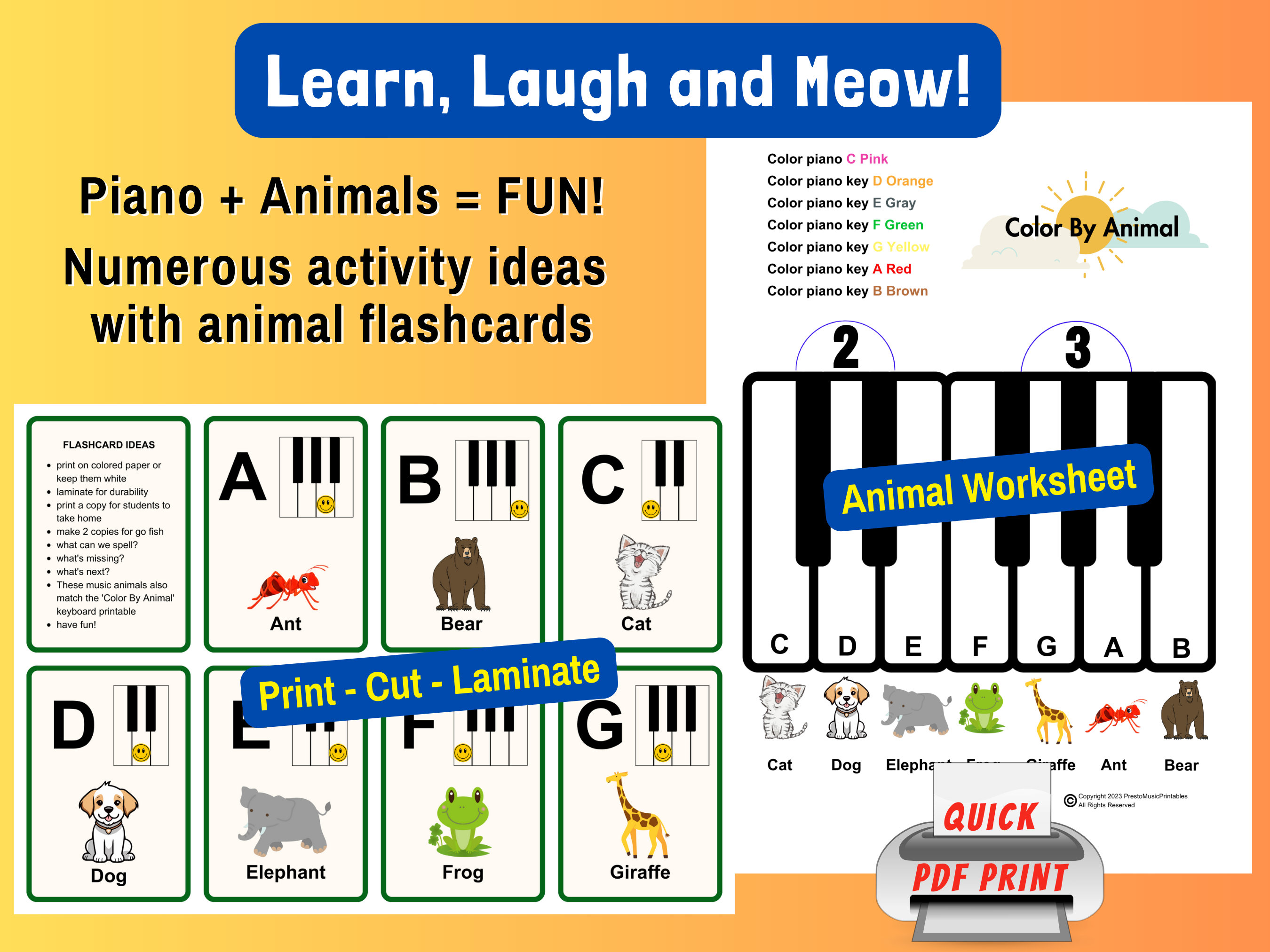 Piano Key Flashcards and Music Worksheet. Preschool Piano Flashcards ...