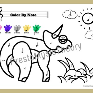 Music Color by Note, Dinosaur Color by Note, Color by Time Values, Kids ...