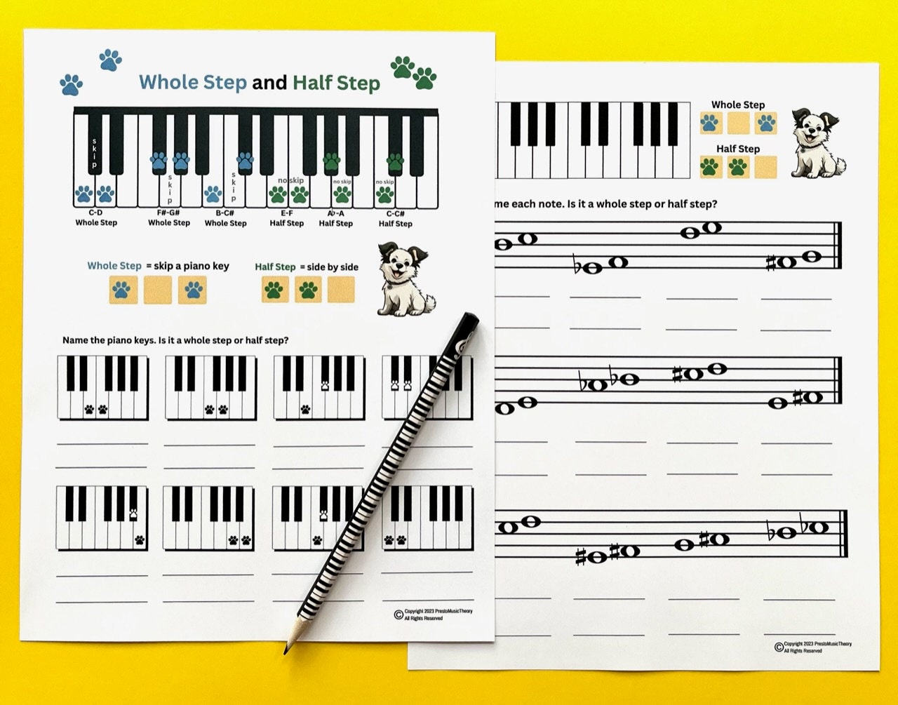 Whole Step and Half Step, Helper Page and Piano Theory Worksheet, Step ...