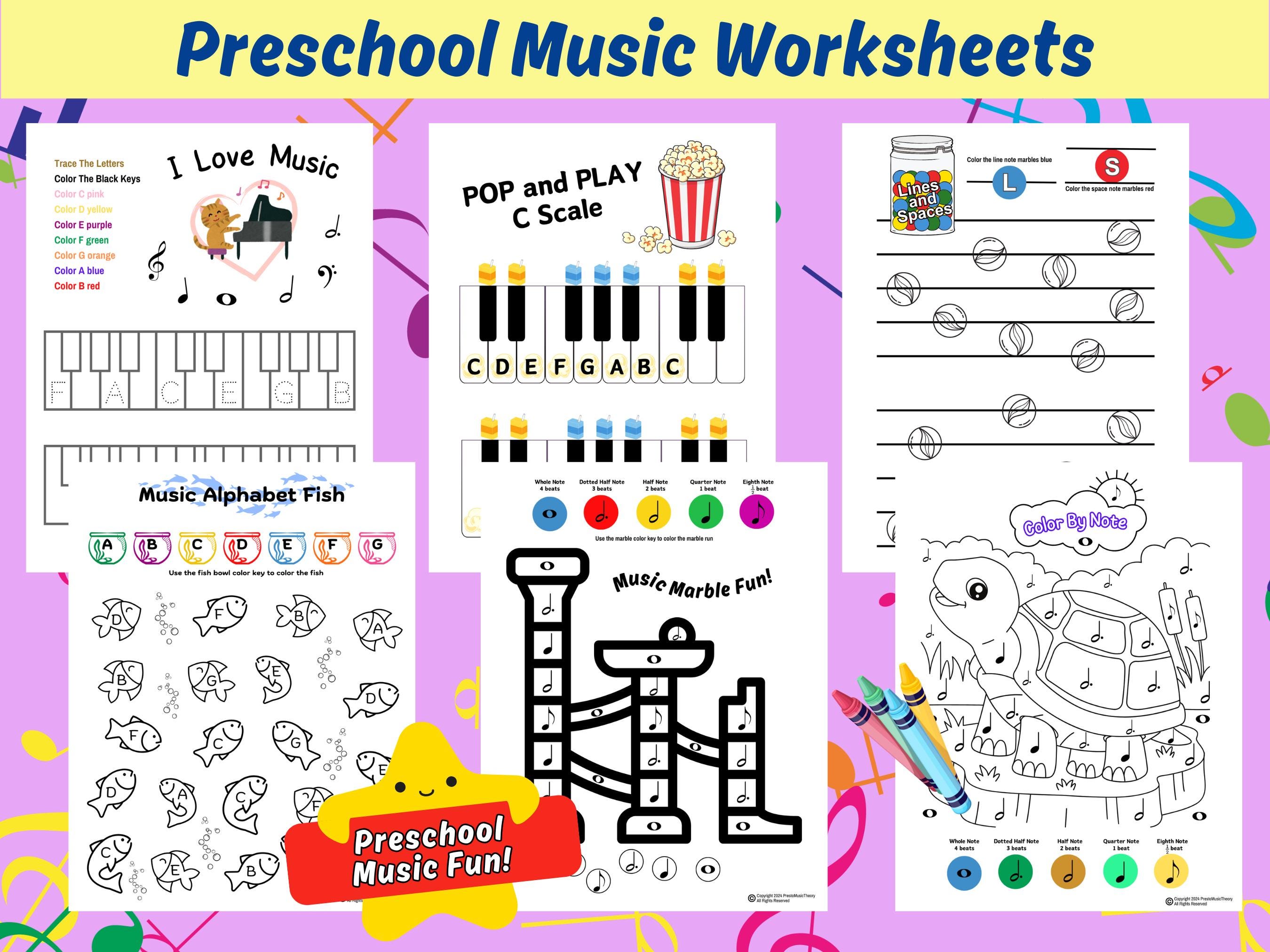 Preschool Music Worksheets, Preschool Piano Theory, Preschool Music ...