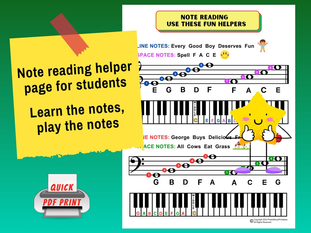 Note Reading Helper, Treble Clef and Bass Clef, Beginner Piano Lessons ...