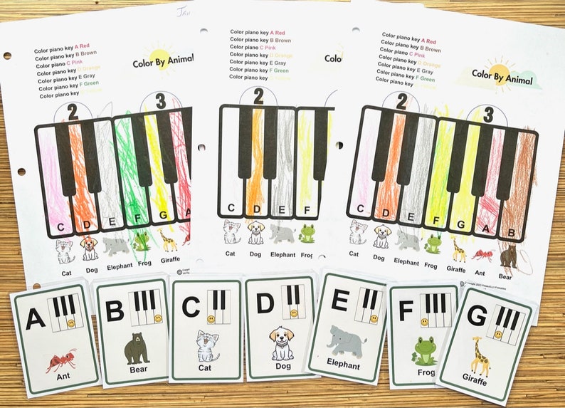 Piano Key Flashcards and Music Worksheet. Preschool Piano Flashcards ...