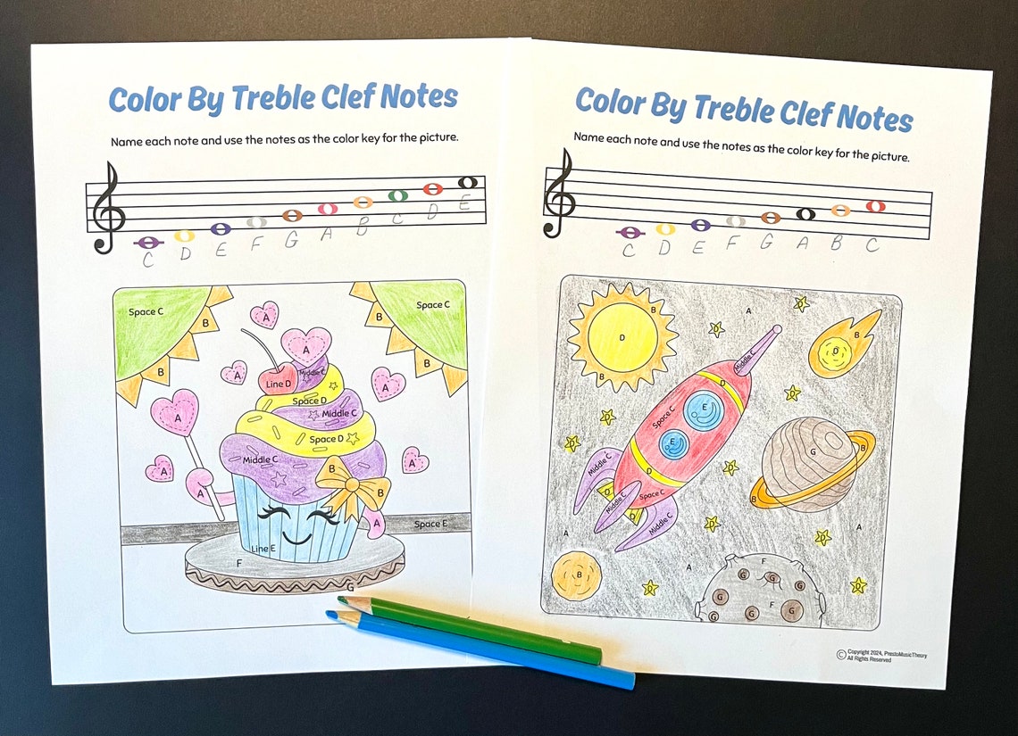 Color by Note Treble Clef and Bass Clef, Music Theory Fun, Piano Lesson ...