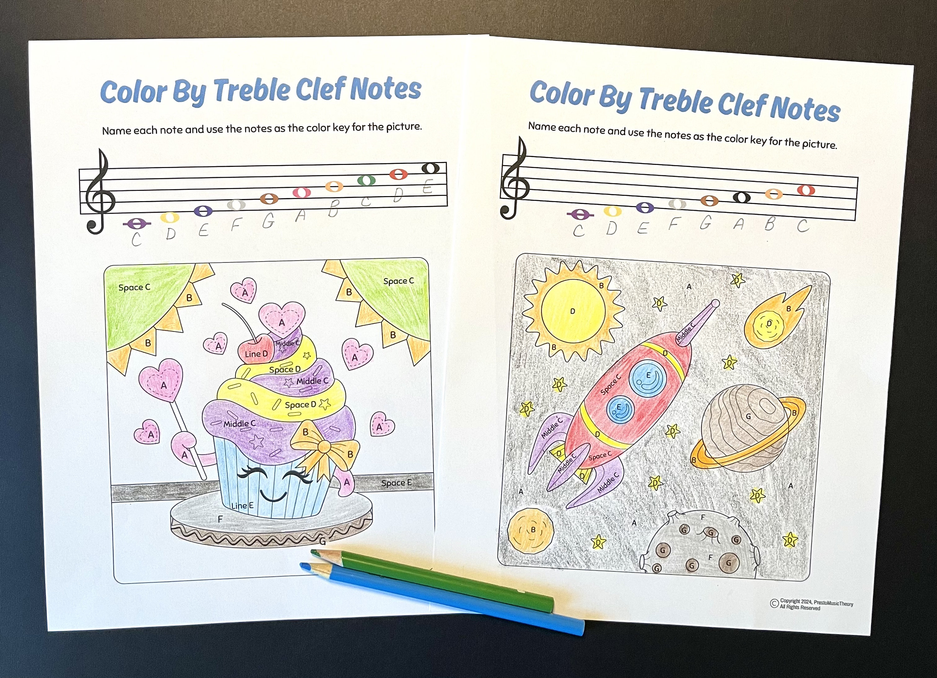 Color by Note Treble Clef and Bass Clef, Music Theory Fun, Piano Lesson ...