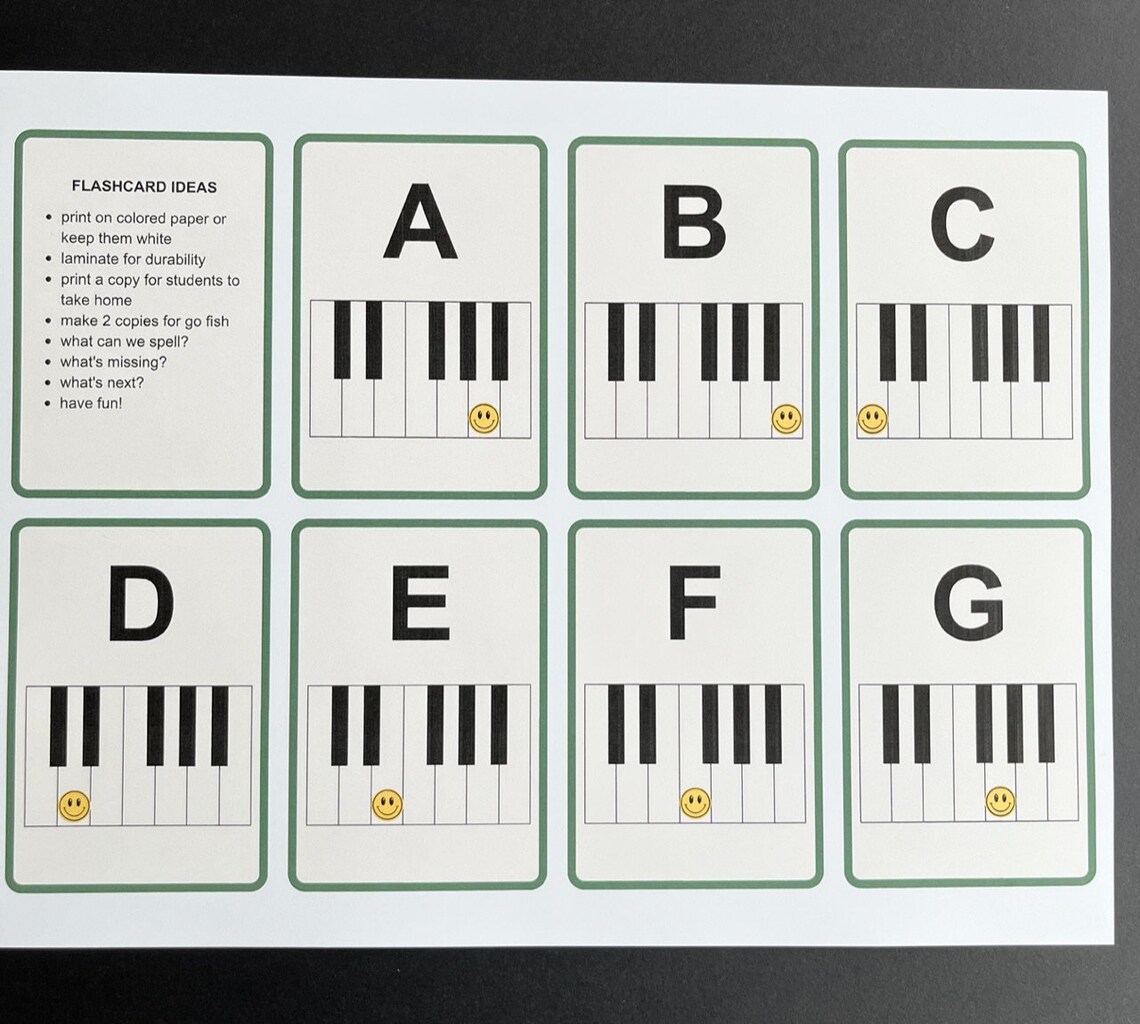 Piano Key Flashcards and Name the Piano Keys Worksheet Fun - Etsy