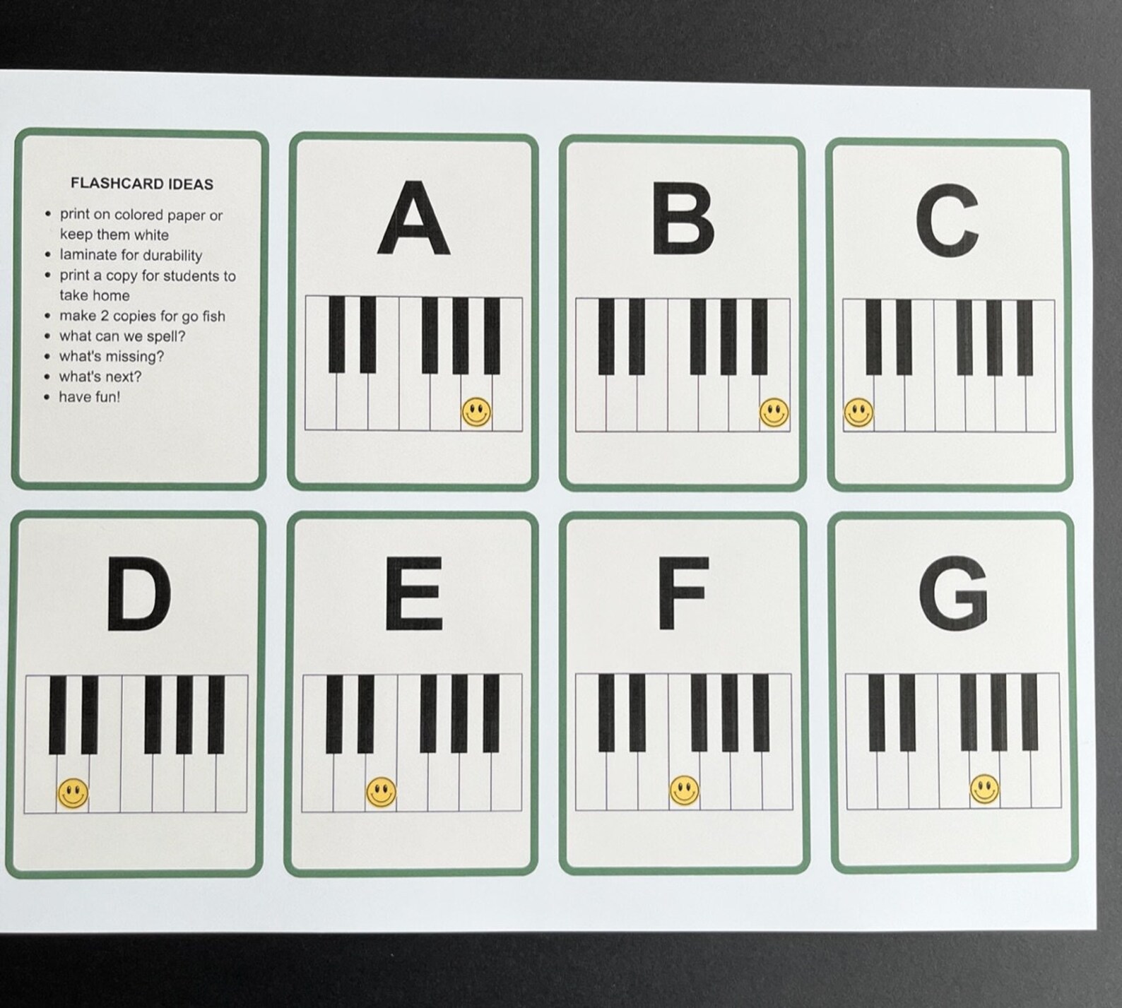 Piano Key Flashcards and Name the Piano Keys Worksheet Fun - Etsy