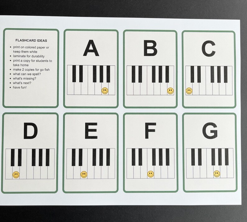 Piano Key Flashcards and Name the Piano Keys Worksheet Fun - Etsy