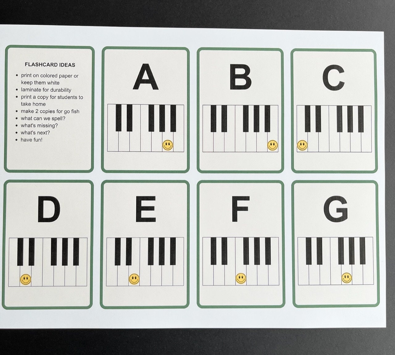 Piano Key Flashcards and Name the Piano Keys Worksheet Fun - Etsy
