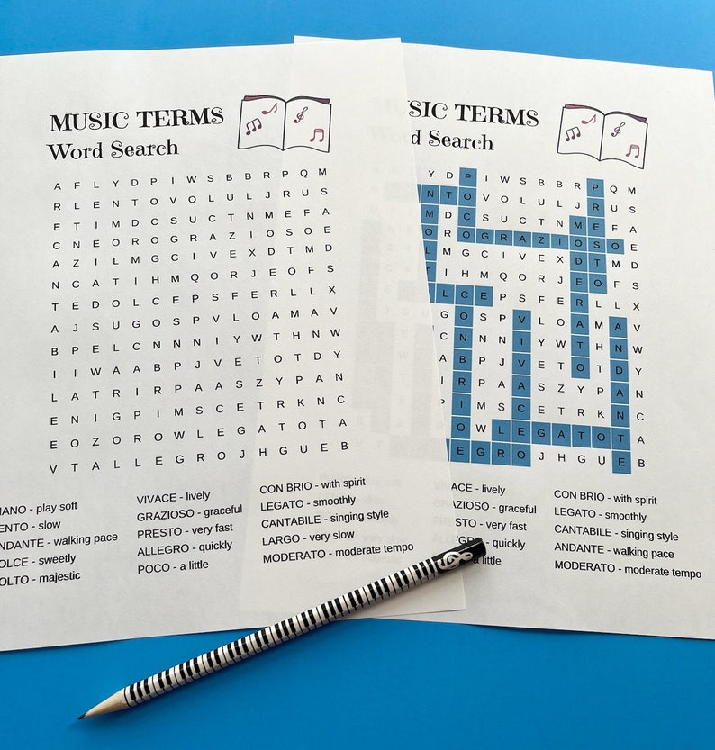 Music Word Search, Music Terms, Find Them and Review What They Mean ...