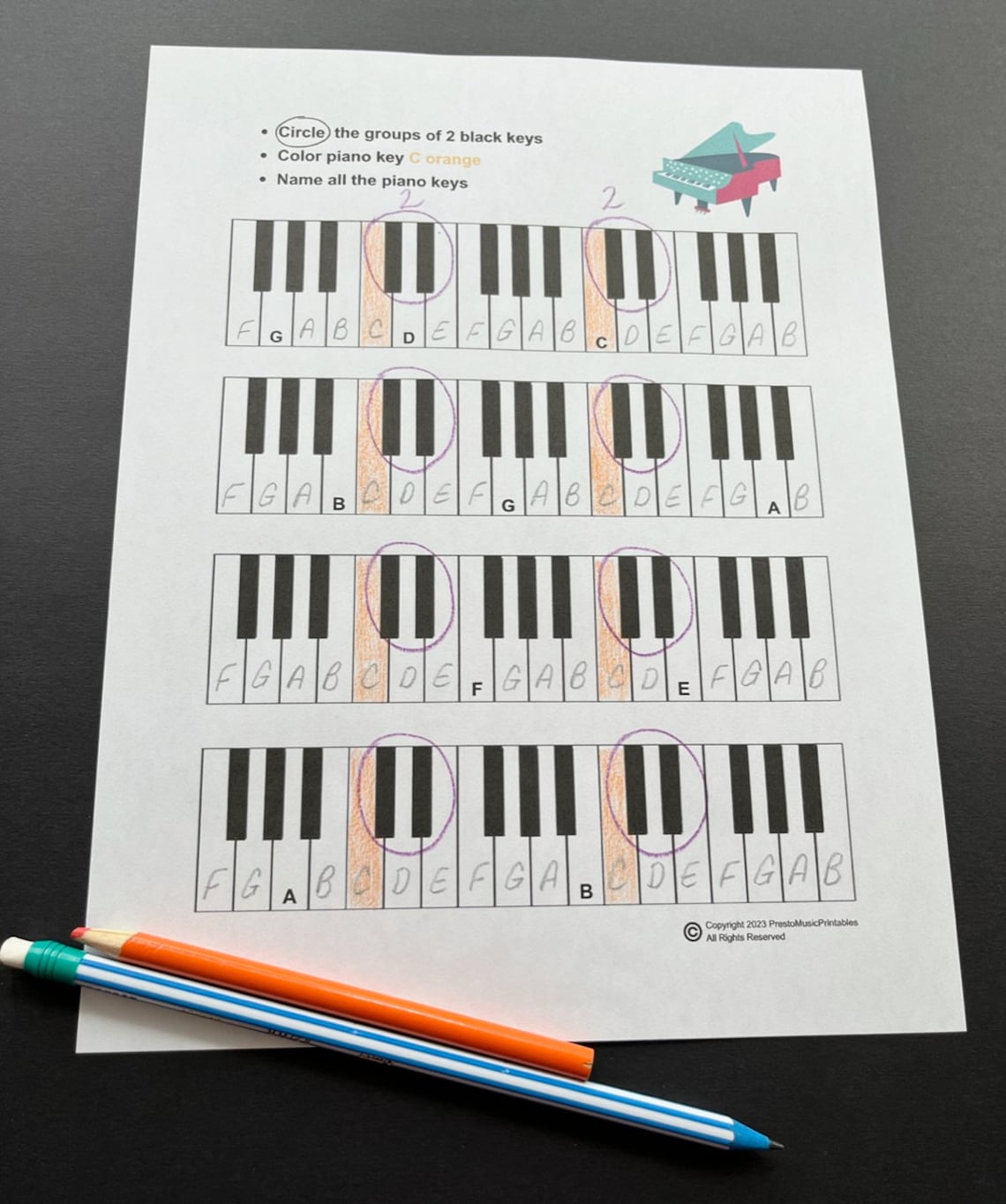 Piano Key Flashcards and Name the Piano Keys Worksheet Fun - Etsy