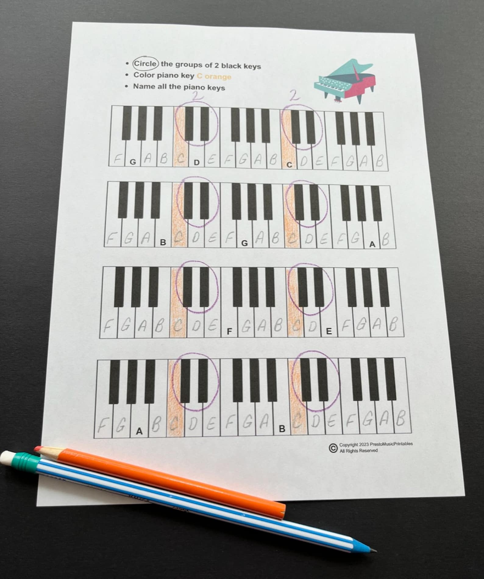 Piano Key Flashcards and Name the Piano Keys Worksheet Fun - Etsy