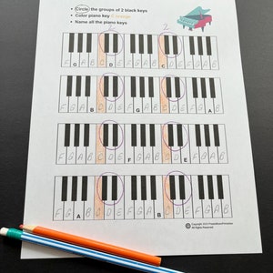 Piano Key Flashcards and Name the Piano Keys Worksheet Fun - Etsy