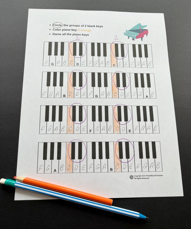 Piano Key Flashcards and Name the Piano Keys Worksheet Fun - Etsy